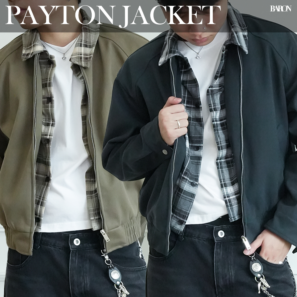 BARON “Payton Jacket” เสื้อแจ็กเกตกันหนาวผู้ชายทรงครอป แต่งลายสก๊อตด้าน ...