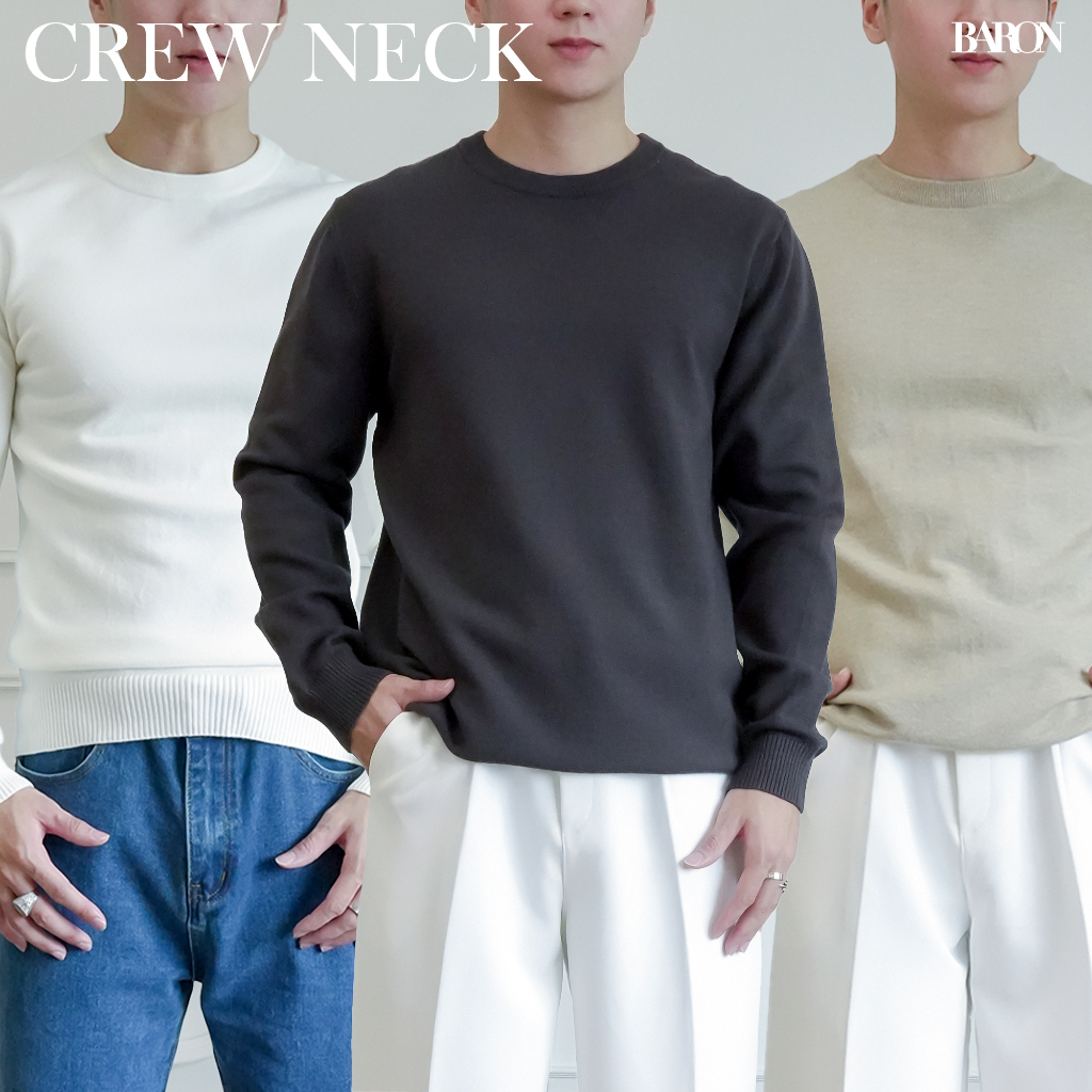 BARON Crew neck Knit sweater เสื้อสเวสเตอร์พอดีตัว ผู้ชาย แบบคอกลม คอ ...
