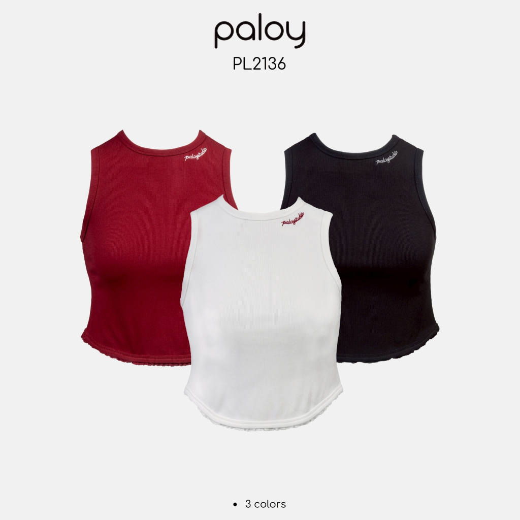 Paloy - PL2136 เสื้อกล้าม ชายเสื้อโค้งแต่งลูกไม้ ขอบคอปัก Paloy ...