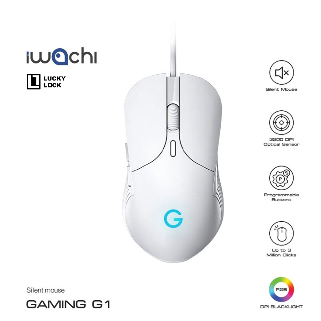 เมาส์ IWACHI G1 สำหรับเกมมิ่ง มีสายปุ่มกดไร้เสียง ระบบออปติคอล DPI 800 ...