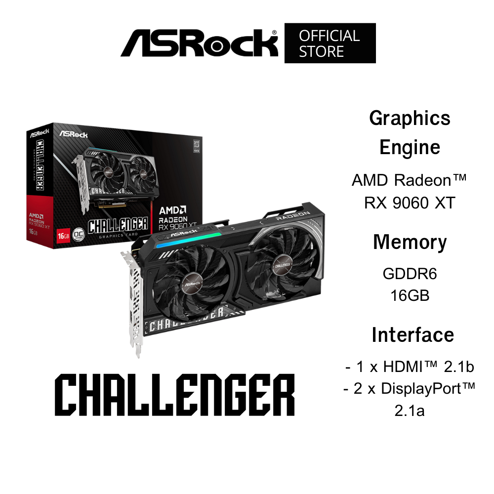 ASROCK AMD Radeon™ RX 9060 XT Challenger 16GB OC VGA Card (การ์ดจอ ...