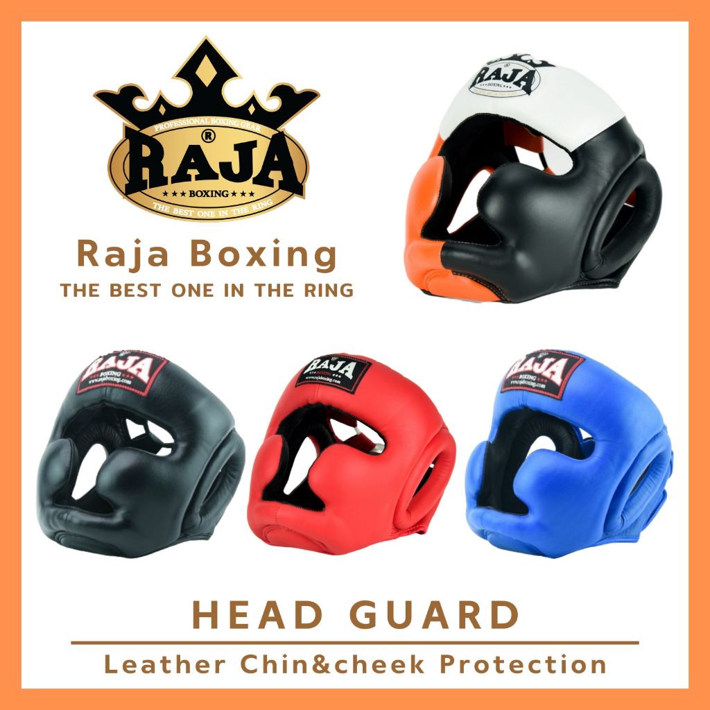 เฮดการ์ดหนังวัวแท้ แบบปิดคางปิดแก้ม Raja Boxing Head Guard Model chin ...