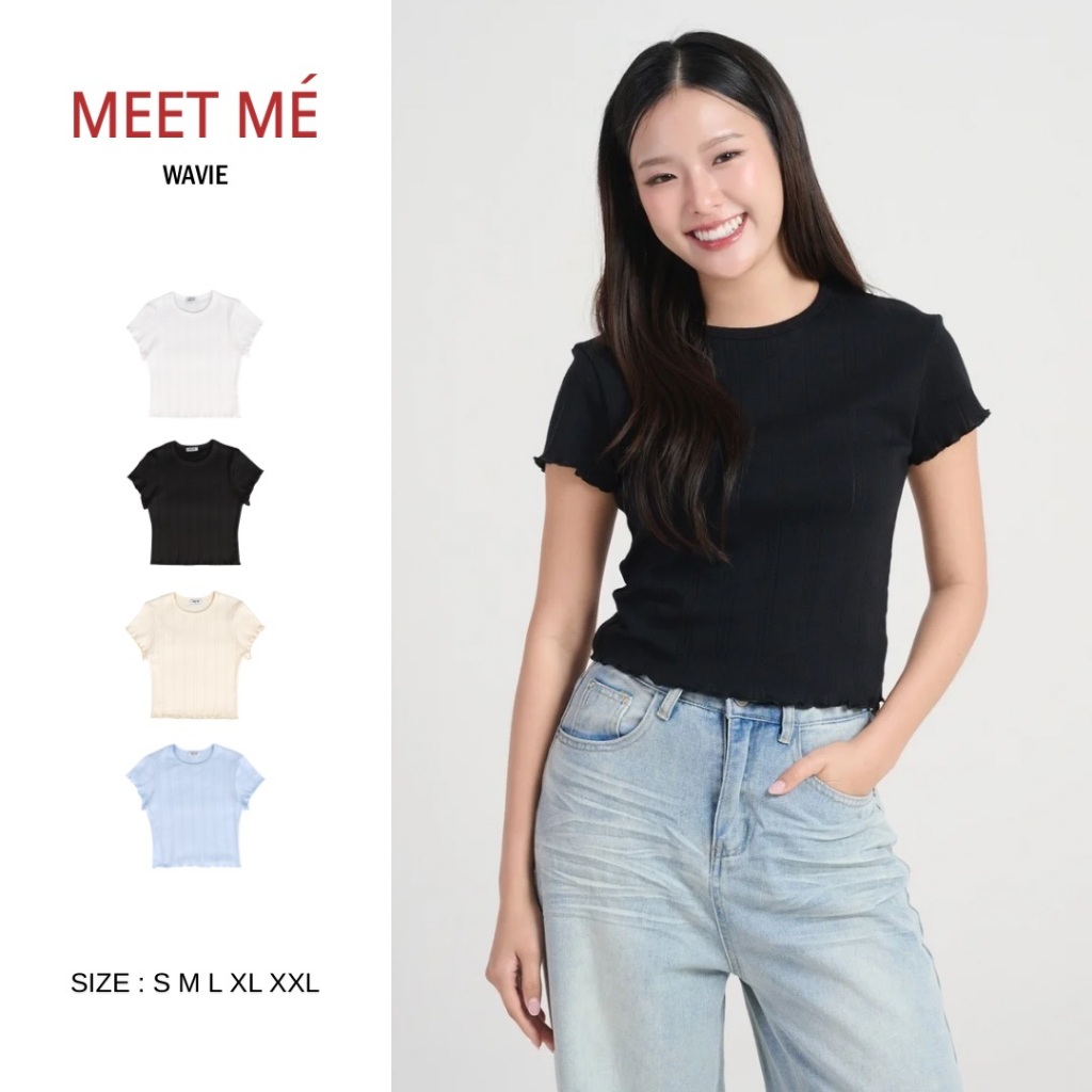 MEET MÉ - Top 021 I WAVIE เสื้อครอปผ้าถักแต่งแขนและปลายเสื้อ | Shopee ...