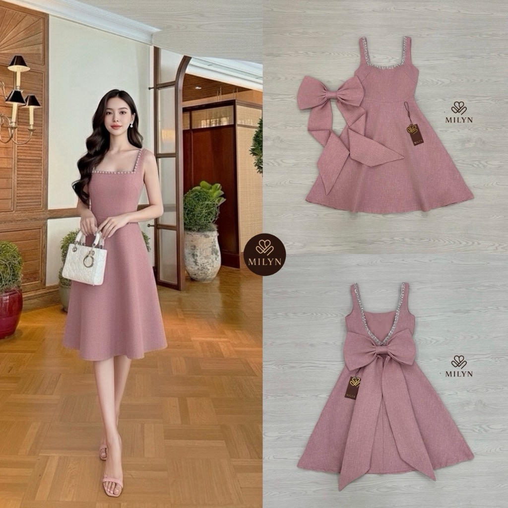 Milyn เดรสสีชมพูซับในทั้งตัว | Shopee Thailand
