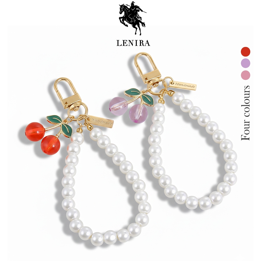 Lenira(B2523) พวงกุญแจ-เชอร์รี่เล็กไข่มุกขาว ที่ห้อยกระเป๋าพวงกุญแจ ...