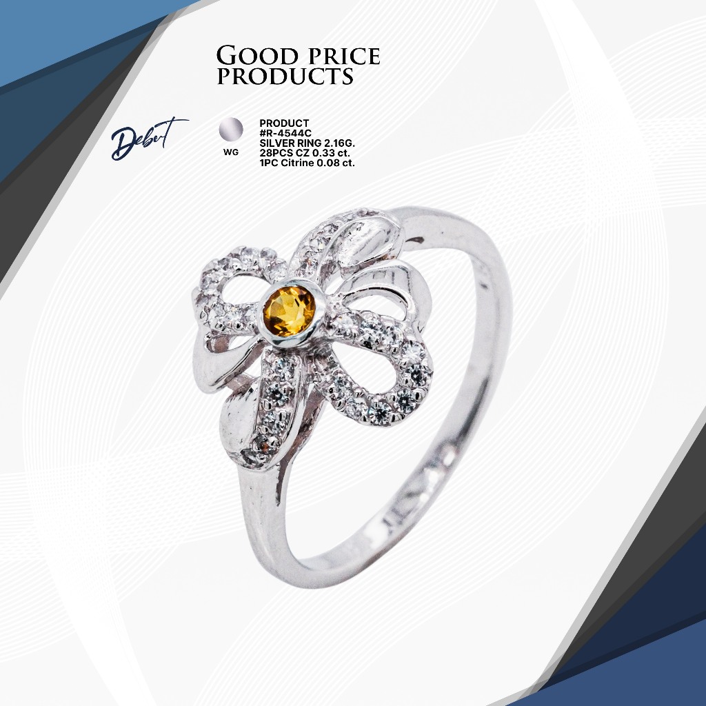 Debutgems เดบิ้วเจมส์ แหวนเงินแท้ 925 ประดับพลอย Citrine และ เพชร CZ ...
