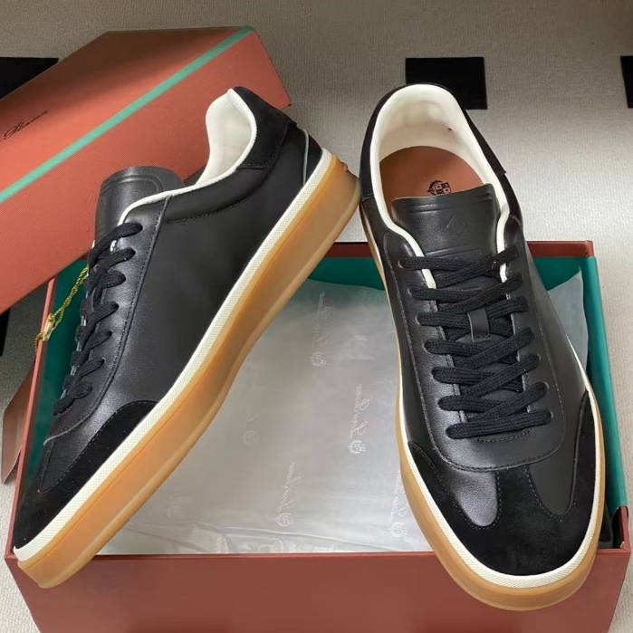 Loro / P ** หนังลูกวัวรอบหัวลูกไม้ต่ำด้านบนคณะกรรมการรองเท้าสีดำ VVIP ...