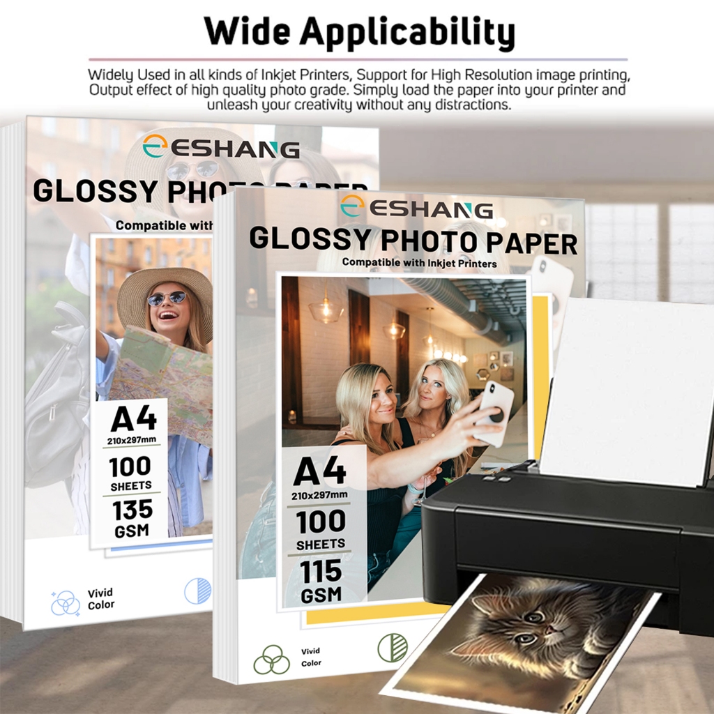 100 Sheets A4 Glossy Single-Sided Photo Paper 115/135gsm for Inkjet ...