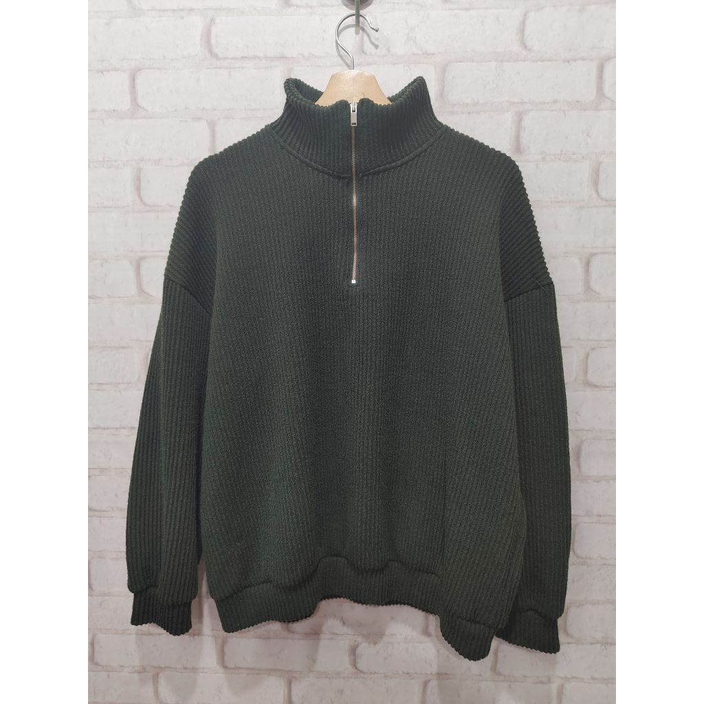 เสื้อไหมพรมคอสูงซิปครึ่งตัว ASNOFIT | MADE IN KOREA สีเขียวเข้ม อก 48 ...