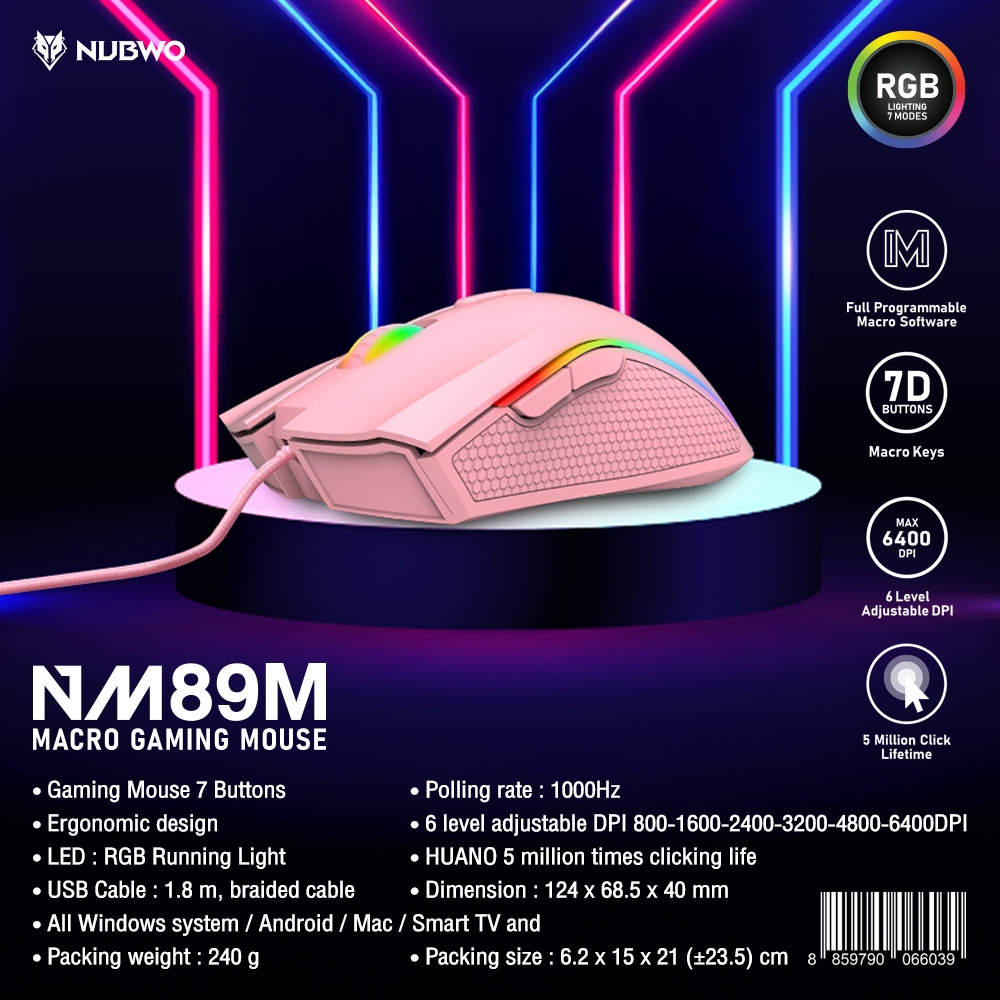 Nubwo NM-89M Pink Macro Mouse Gaming เมาส์เกมมิ่ง เม้าส์เล่นเกม ...