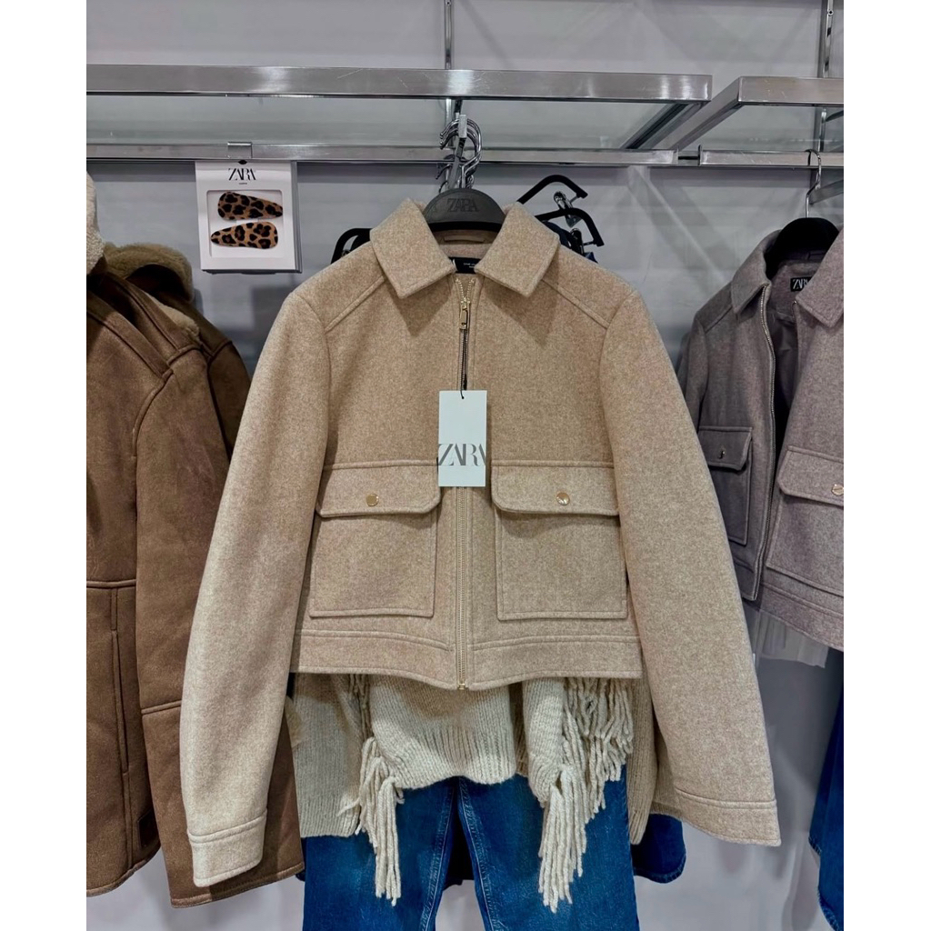 ZARA SOFT ZIP-UP JACKET สีน้ำตาล แท้💯% | Shopee Thailand