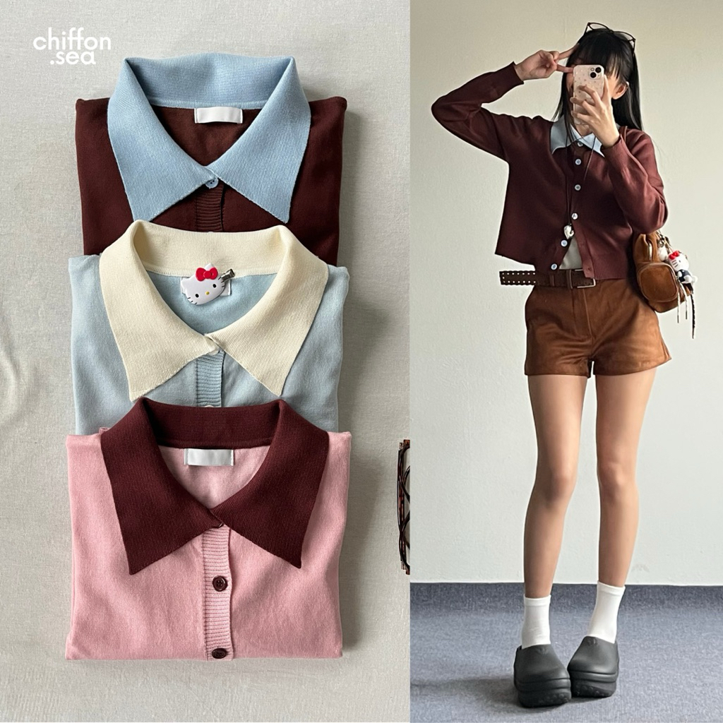 Chiffon.sea | Momo polo เสื้อโปโลแขนยาว กระดุมหน้า (ลดเหลือ 359.- ส่ง ...