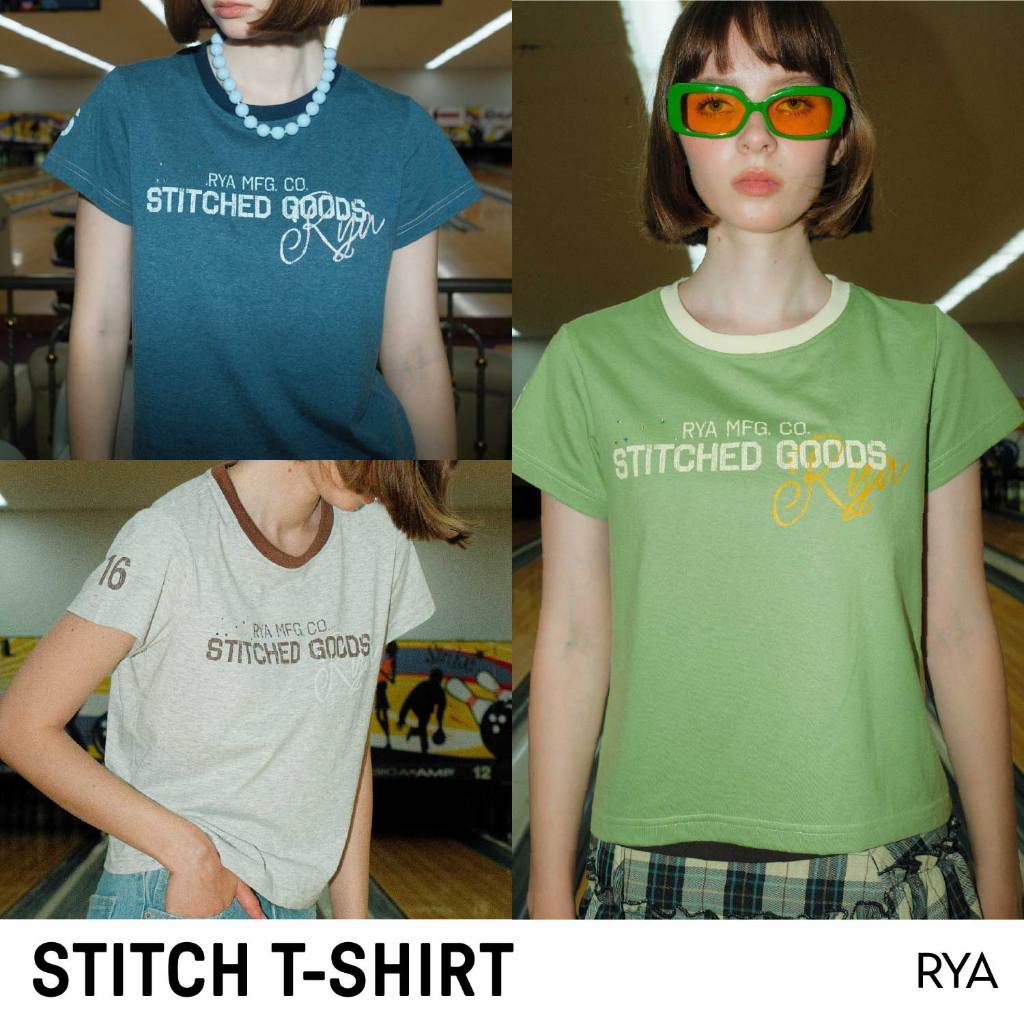 RYA Stitch T-Shirt เสื้อยืด ลายพิมพ์ กราฟฟิก ตัดต่อสี ทรงตรง ประดับเพชร ...