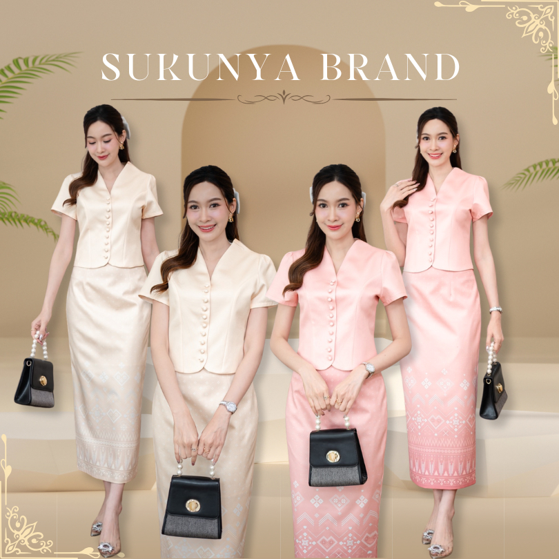 Sukunya 6797-3 : งานSet 2 ชิ้น (เสื้อ+กระโปรงยาว) งานผ้าโพลีเอสเตอร์สไลด์สี งานพิมพ์ลายแพรวา ...