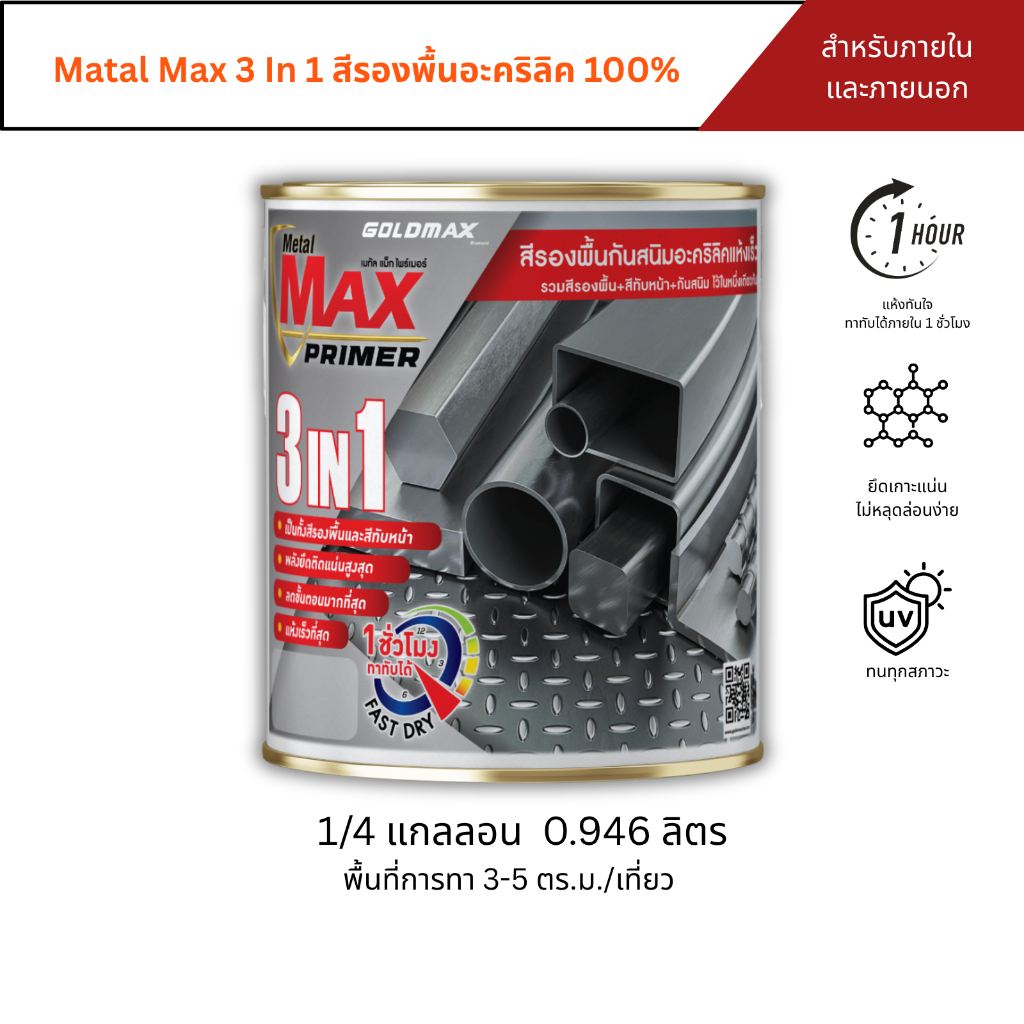 Metal Max Primer 3 in 1 สีรองพื้นกันสนิม ขนาด 0.946 ลิตร | Shopee Thailand