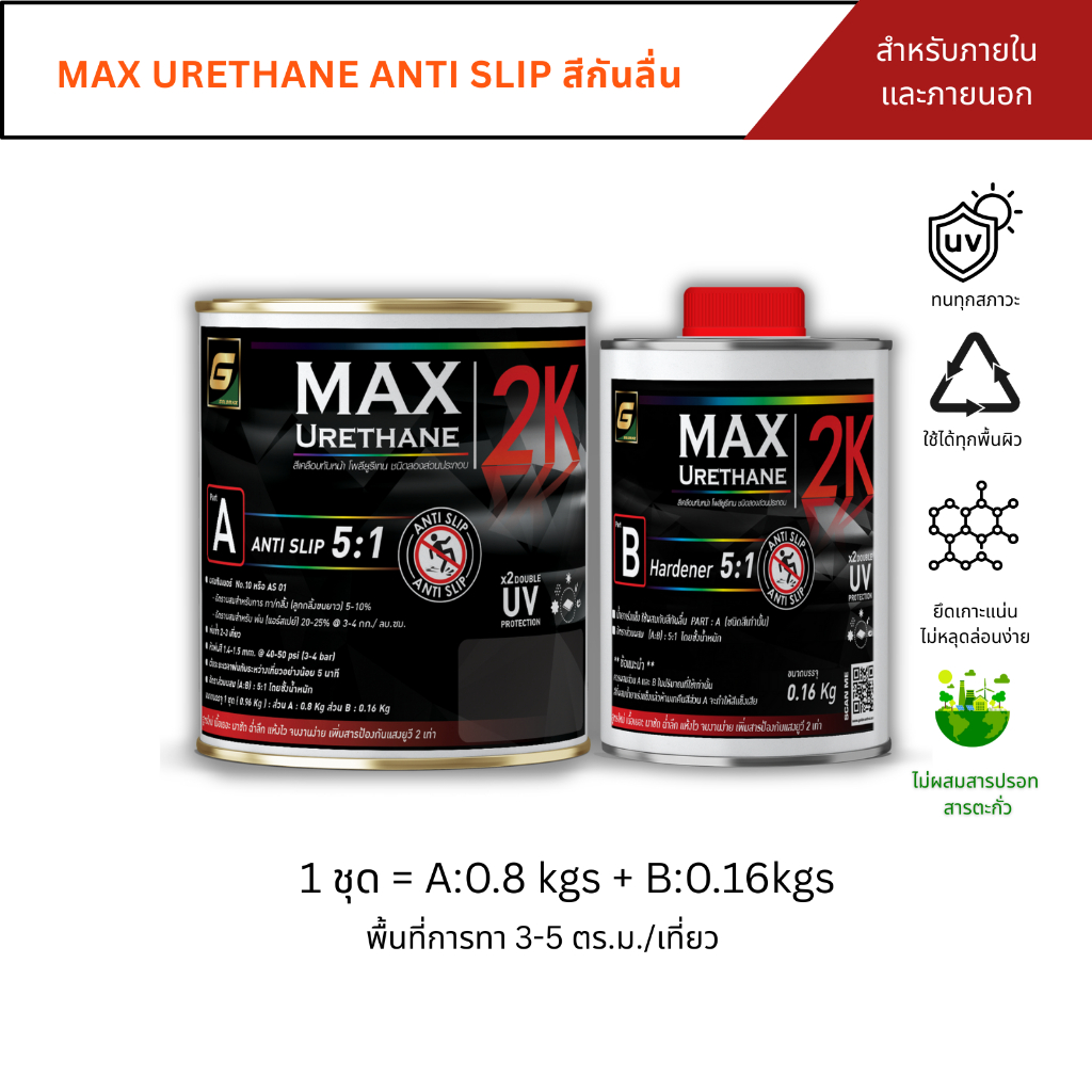 MAX URETHANE ANTI SLIP สีกันลื่น ชนิด 2 ส่วนผสม A+B ขนาด 0.946 ลิตร | Shopee Thailand