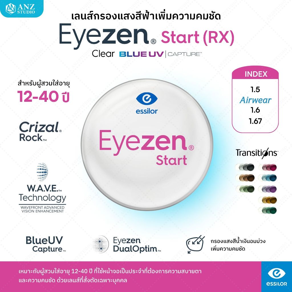 ตัดเลนส์สายตาเดี่ยว Essilor Eyezen Start RX (เลนส์สั่งตัดเฉพาะบุคคล ...