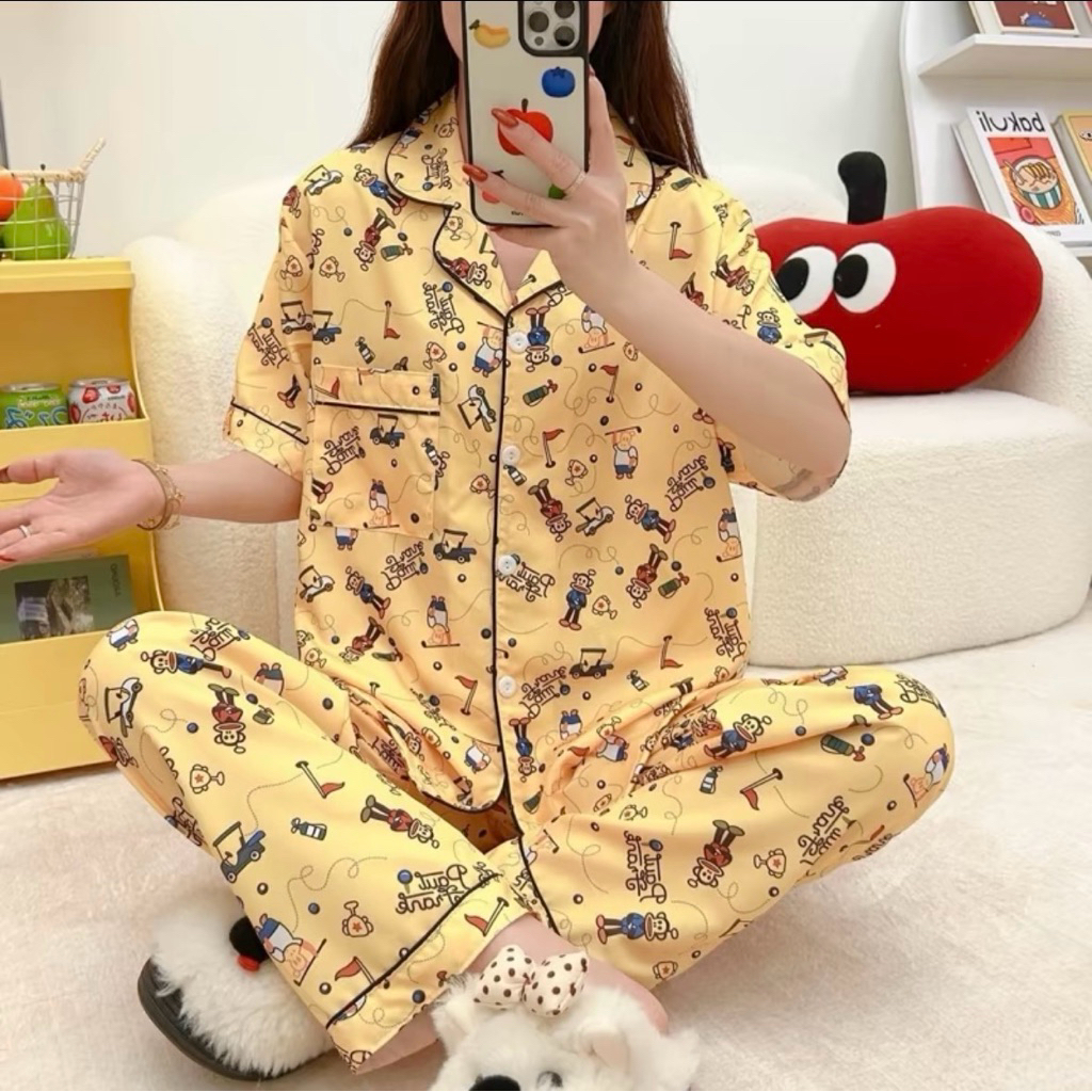 ชุดนอนไหมอิตาลี ขายาว พอลแฟรงเหลือง | Shopee Thailand