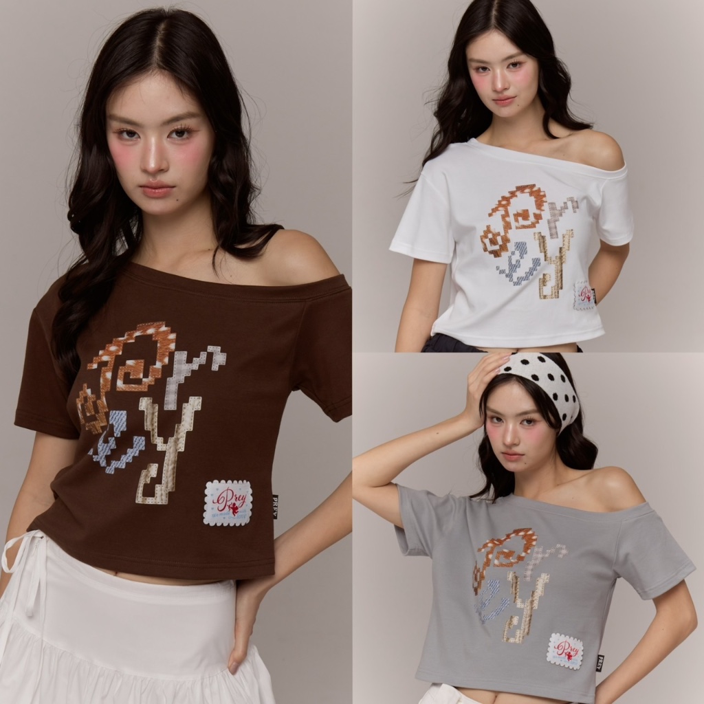 prey เสื้อปาดไหล่ Tiny whim off shoulder | Shopee Thailand