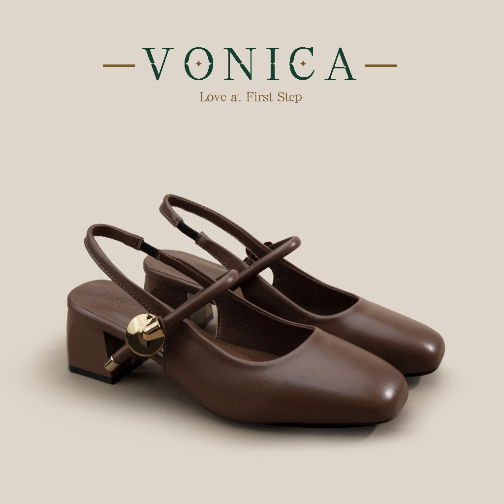 VONICA สีน้ำตาล รองเท้าแตะส้นสูงสตรี สไตล์ แมรี่เจน 2 นิ้วส้นหนา ...