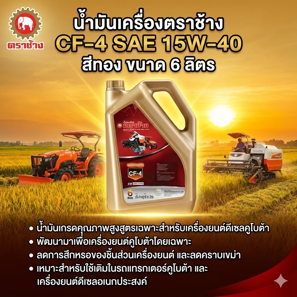 น้ำมันเครื่อง ตราช้าง CF4 [ 6L ] ตราช้าง สีทอง คูโบต้า | Shopee Thailand