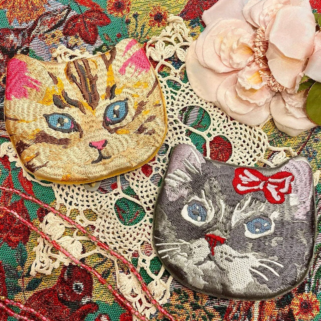 Nathalie Lete Cat Illustration Embroidered Cat Face Coin Purse | Shopee ...