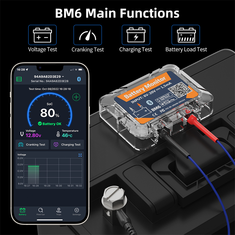 BM6 12V Battery Tester เครื่องทดสอบแบตเตอรี่รถยนต์ ตรวจสอบสุขภาพ ...