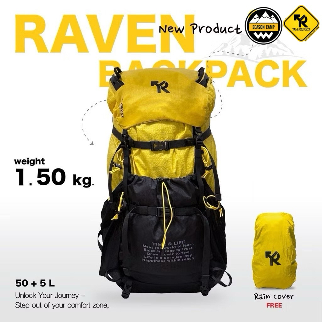 YELLOW ROUTE RAVEN 50 กระเป๋าเป้เดินป่าขนาด 50+5 ลิตร *ฟรีRaincover(รับ ...