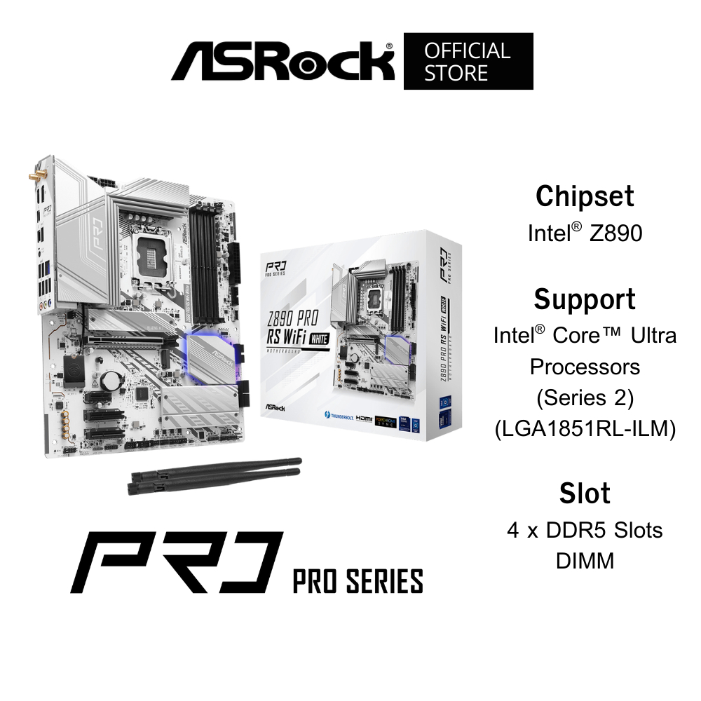 ASROCK Z890 Pro RS WiFi White Mainboard (เมนบอร์ด) ATX DDR5 Support ...