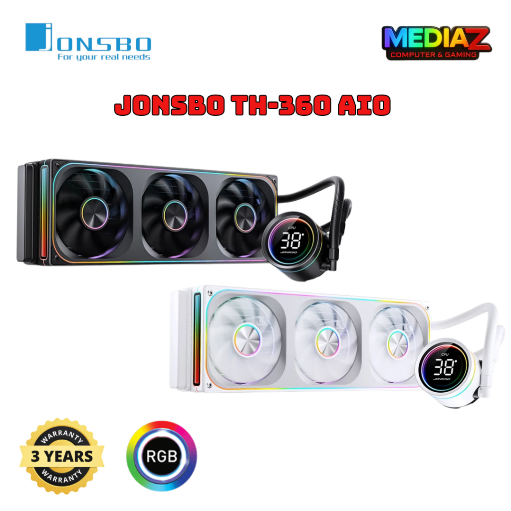 ส่งทันที+โค้ดลด Jonsbo th-360 argb ชุดน้ำ 3ตอน มีจอดิจิตอล+อุณหภูมิ สี ...