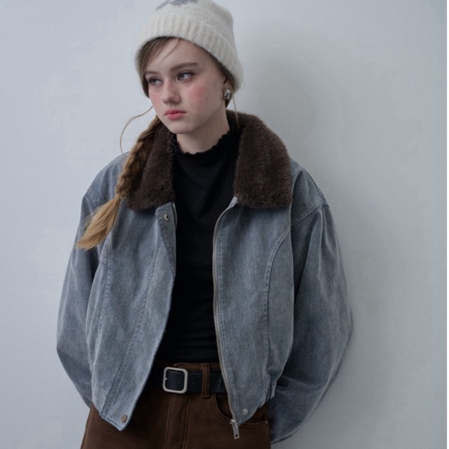 [umore.made] Coco ash denim jacket แจ็คเก็ตเดนิม (ติดลบได้) คอปกเฟอร์ ...