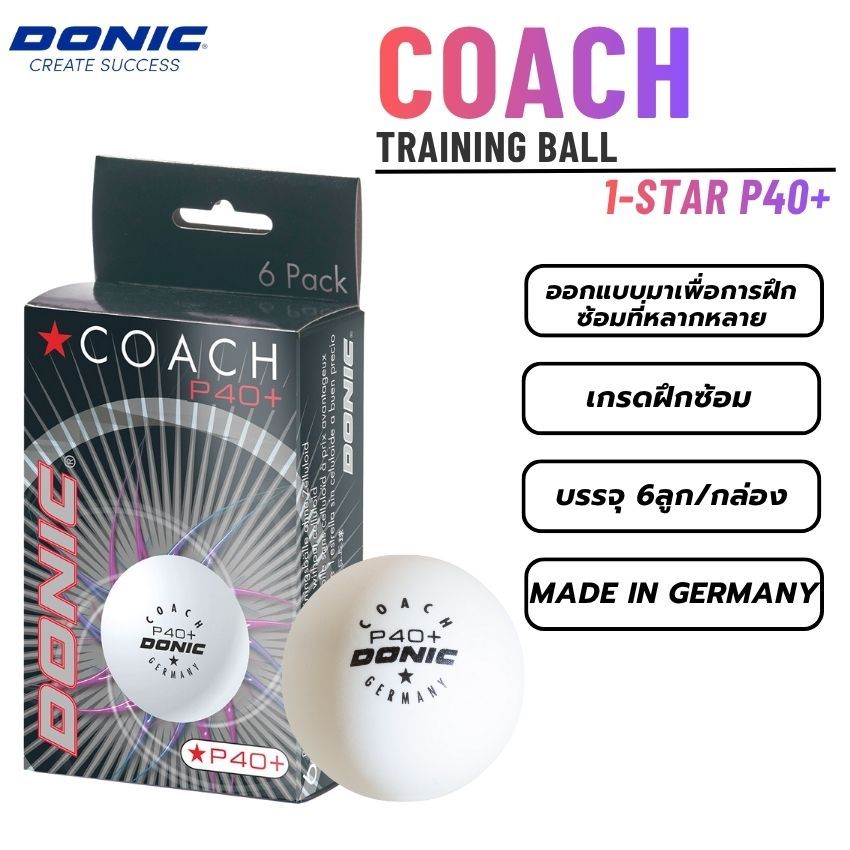 [ ลูกฝึกซ้อม ] ลูกปิงปอง DONIC รุ่น COACH 1STAR P40+ / 6pcs. | Shopee ...