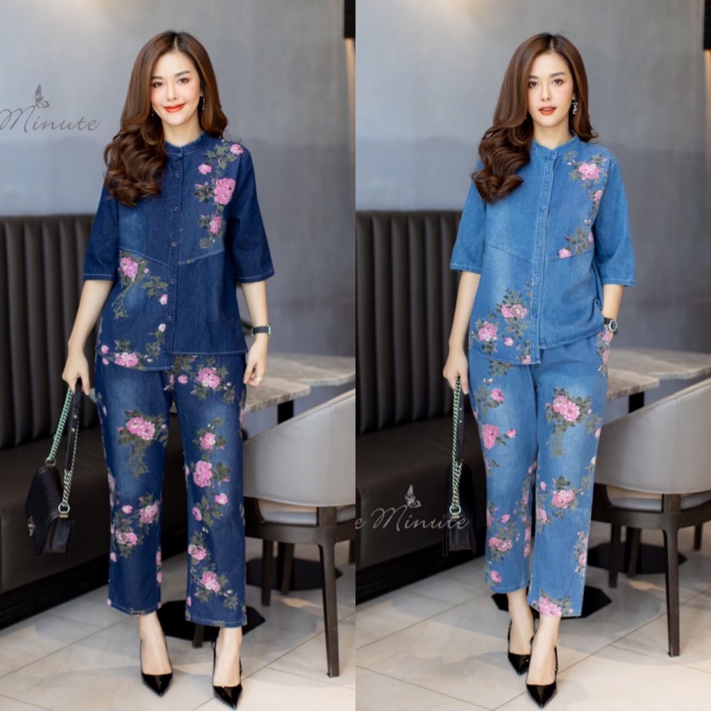 Love-Clothes (อก44) Cutie Minute L4631ชุดเซ็ตเสื้อ+กางเกง ผ้ายีนส์ฟอก ...