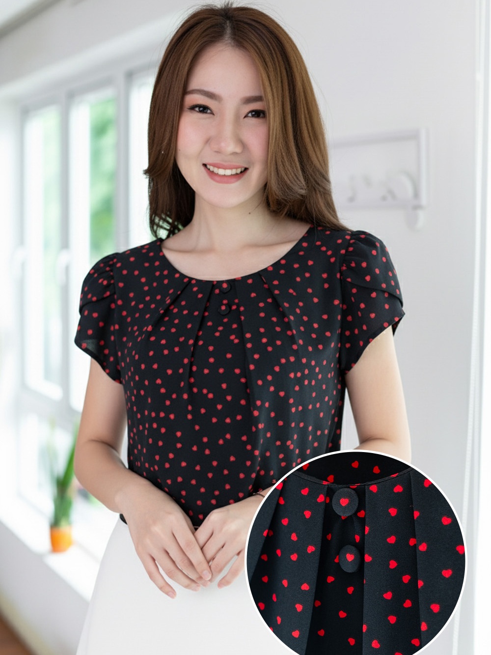 Narinari : MT0503 Folded Neckline Blouse เสื้อทำงาน คอกลมปาด | Shopee ...