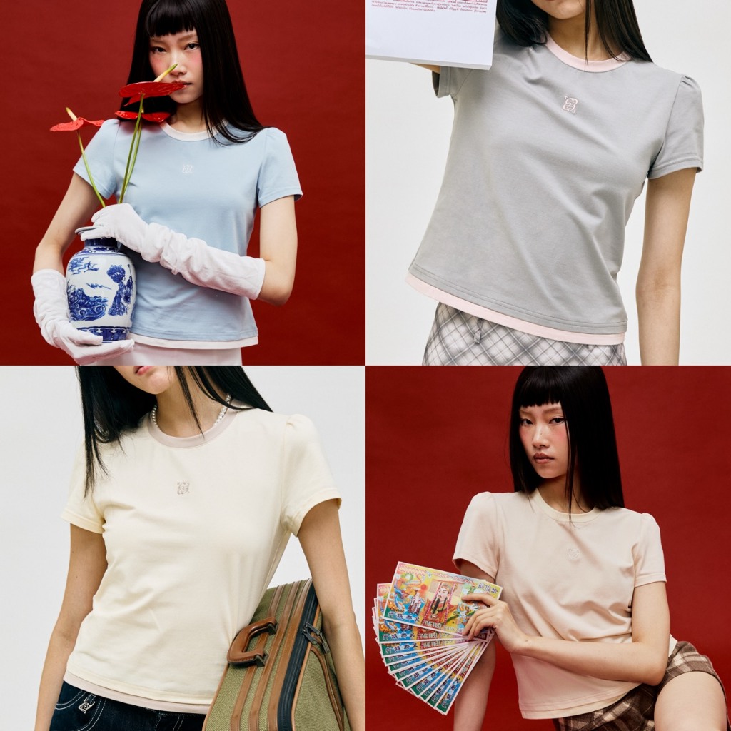 [Trendyลด25%] CHUUCHOP - (S-2XL) Unun Tee เสื้อยืดแขนตุ๊กตา แต่งขอบทู ...