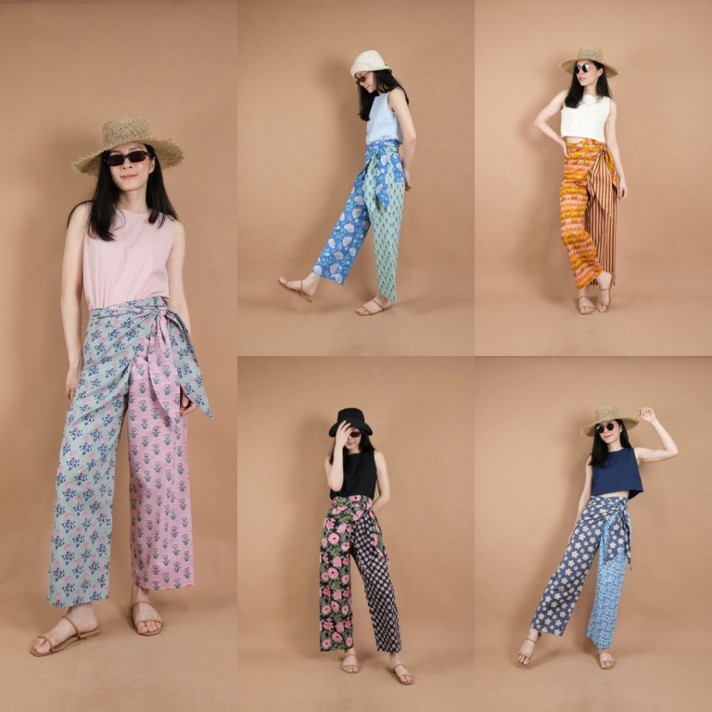 กางเกงขายาว Wrap Pants two colors made by indian cotton กางเกงเลผูกข้าง ...