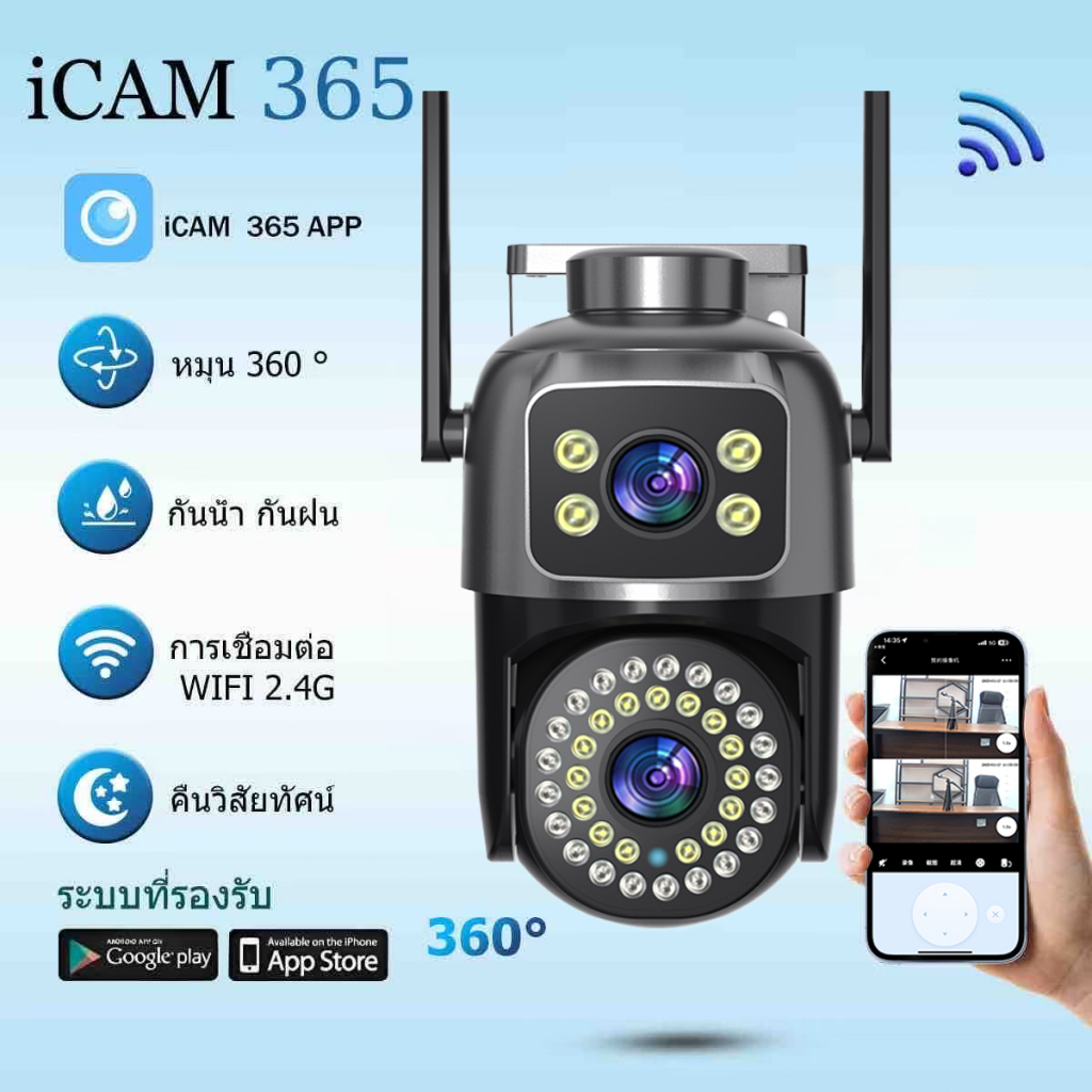 icam 365 เลนส์คู่ WiFi หนึ่งเทียบเท่ากับกล้องสองตัว Ultra HD CCTV กล้อง ...
