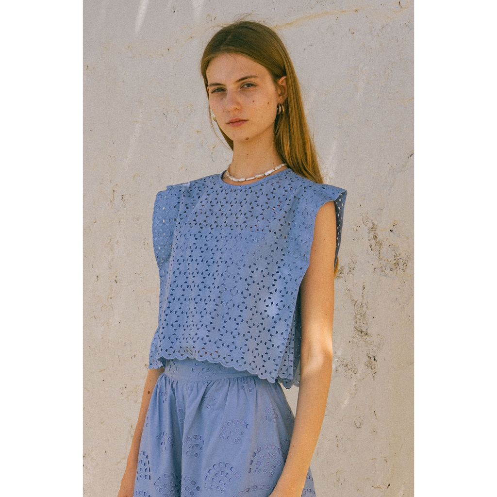 (สินค้าใหม่ SUMMER25)( พร้อมส่ง )Perana เสื้อลูกไม้ทรงครอป reversible ...