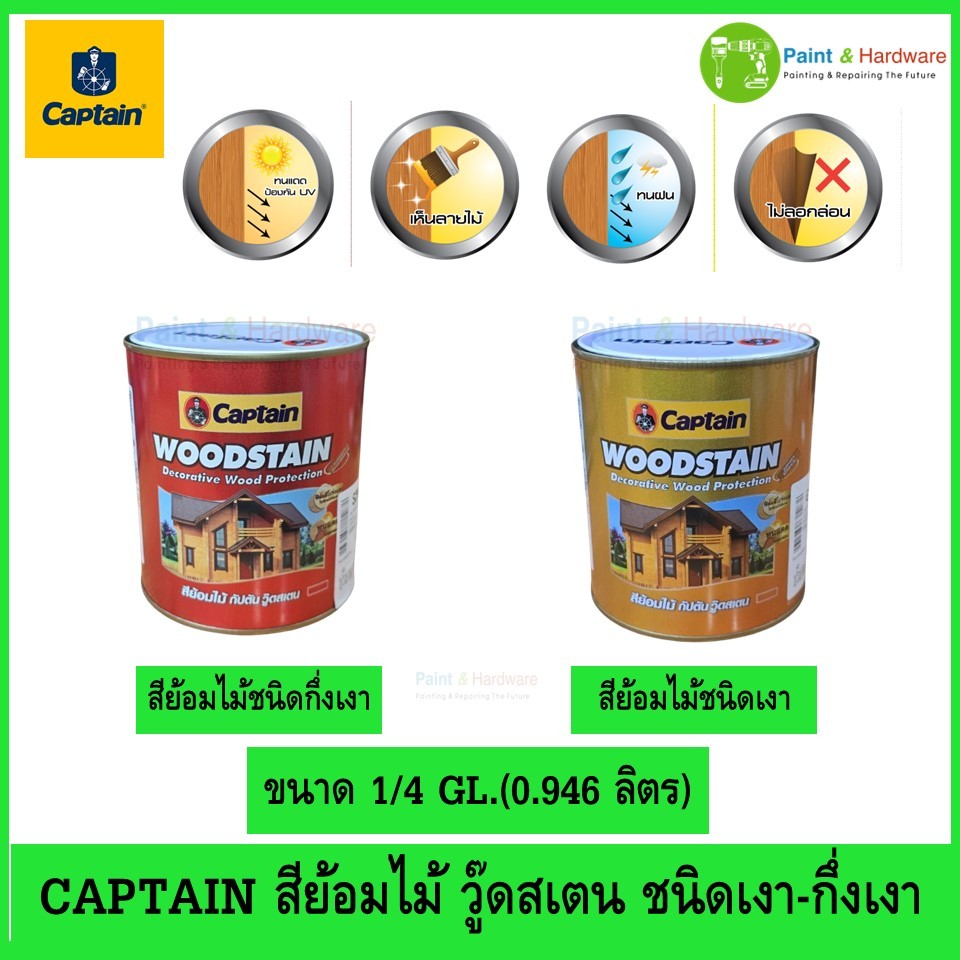 Captain Wood Stain กัปตัน สีย้อมไม้ วู๊ดสเตน ชนิดเงา-กึ่งเงา ขนาด 0.946 ...