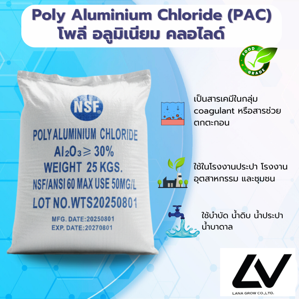 PAC 30% เกรดน้ำดื่ม สารเร่งตกตะกอน Poly Aluminum Chloride 25kg | Shopee ...