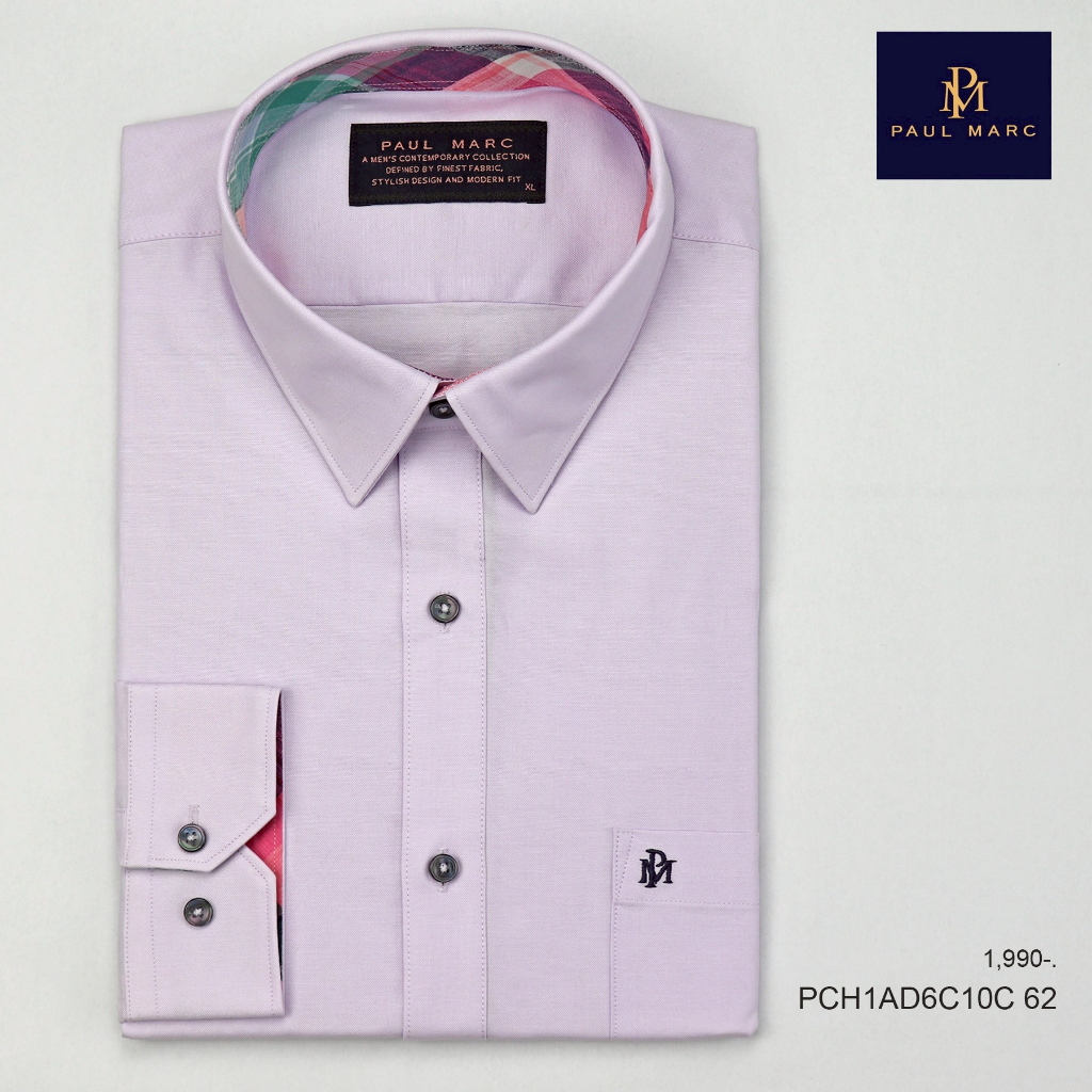 PAUL MARC เสื้อเชิ้ตแขนยาว สีม่วงอ่อน ผ้าoxford cotton slim fit รีดง่าย ...