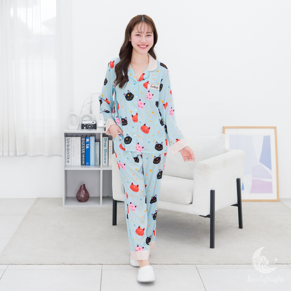 ชุดนอน LovelyNight แขนยาว-ขายาว Luna Cats B33 | Shopee Thailand