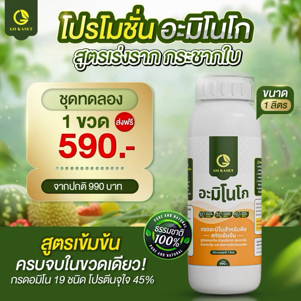 [1ขวด] อะมิโนโก(ขวดใหญ่) 1,000 ML - AMINO GO กรดอะมิโนสำคัญต่อพืช 19 ...