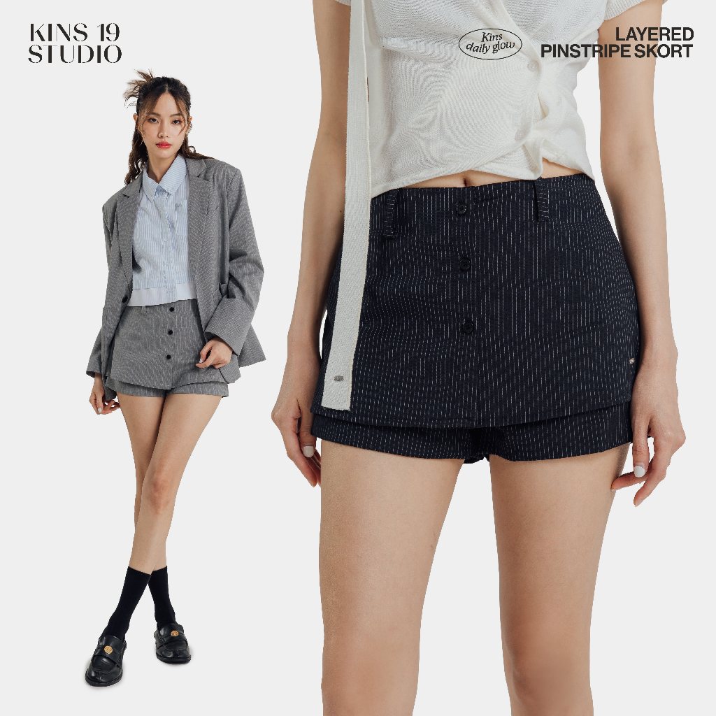 KINS 19 STUDIO | LAYERED PINSTRIPE SKORT กระโปรงกางเกงคินส์ [K016 ...