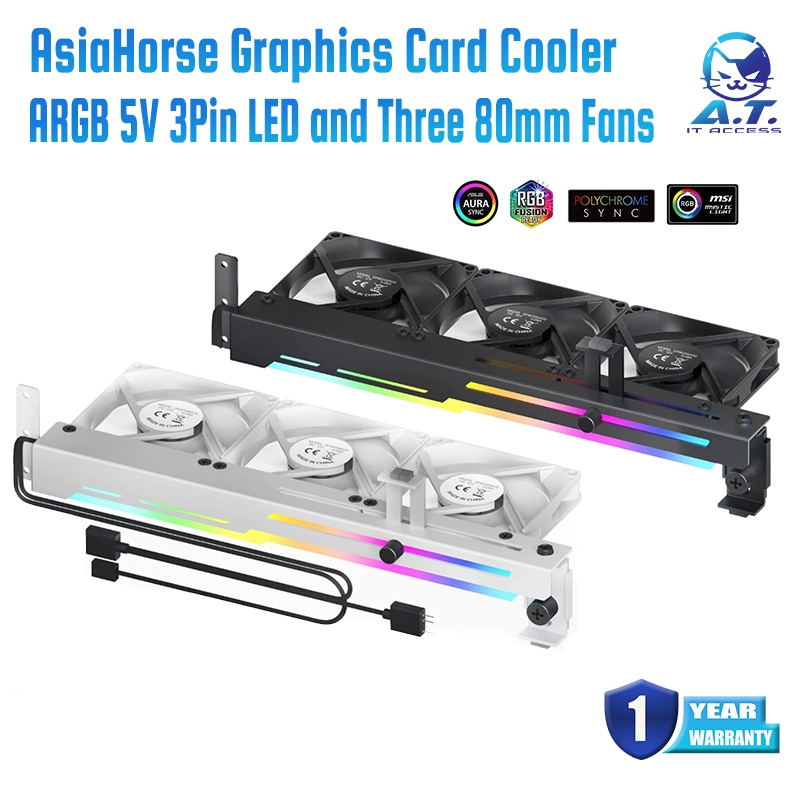 AsiaHorse Graphics Card Cooler with ARGB 5V 3Pin LED and Three 80mm ...