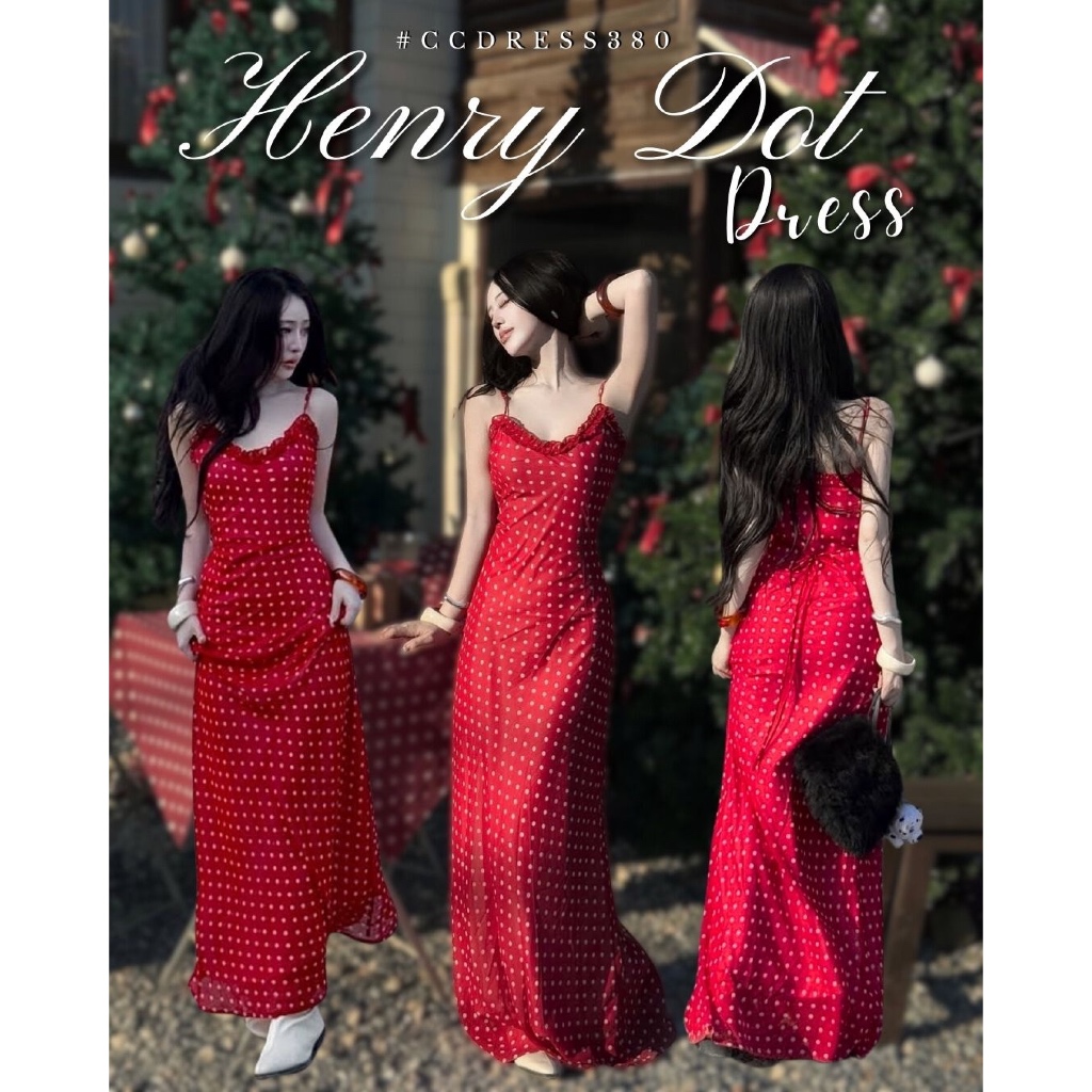 Chuuclothing Henry dot dress [พร้อมส่ง สีแดง / สีดำ] เก็บโค้ดหน้า ...