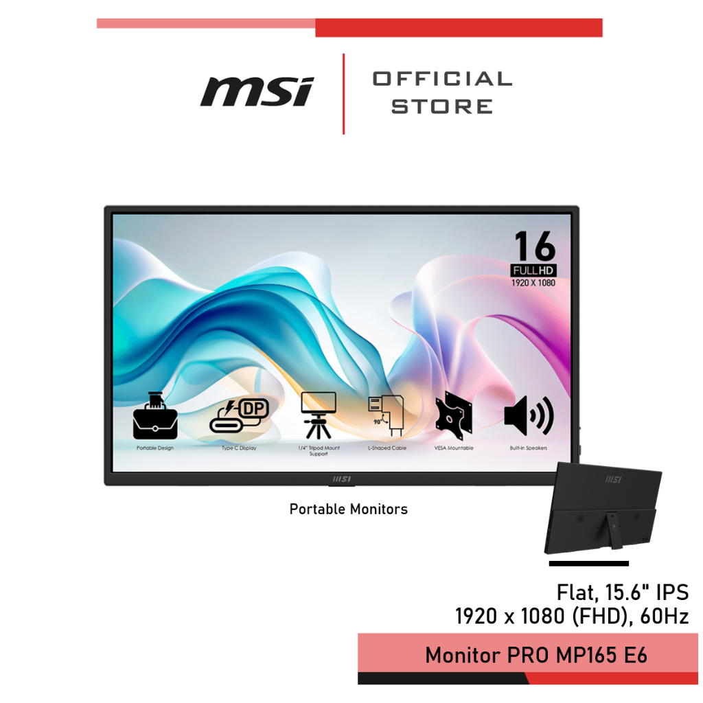 MSI PRO MP165 E6 Portable Monitors จอคอมพิวเตอร์แบบพกพา 15.6นิ้ว IPS ...