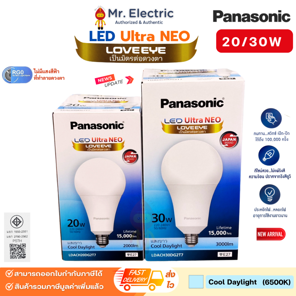 Panasonic หลอดไฟ พานาโซนิค LED Ultra NEO Bulb ขั้วE27 20W, 30W แสงขาว ...