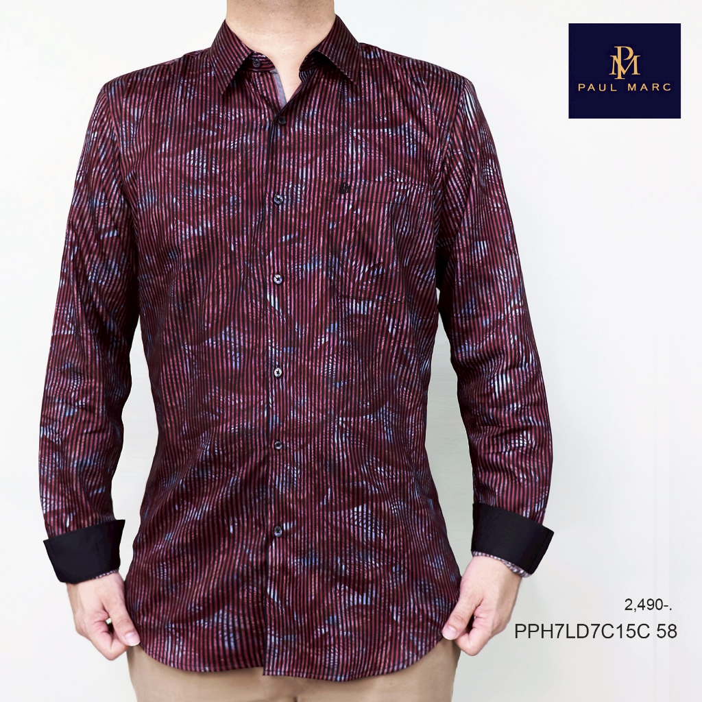 PAUL MARC เสื้อเชิ้ตลายพิมพ์ Signature Print slim fit สีแดง PPH7LDC015C ...