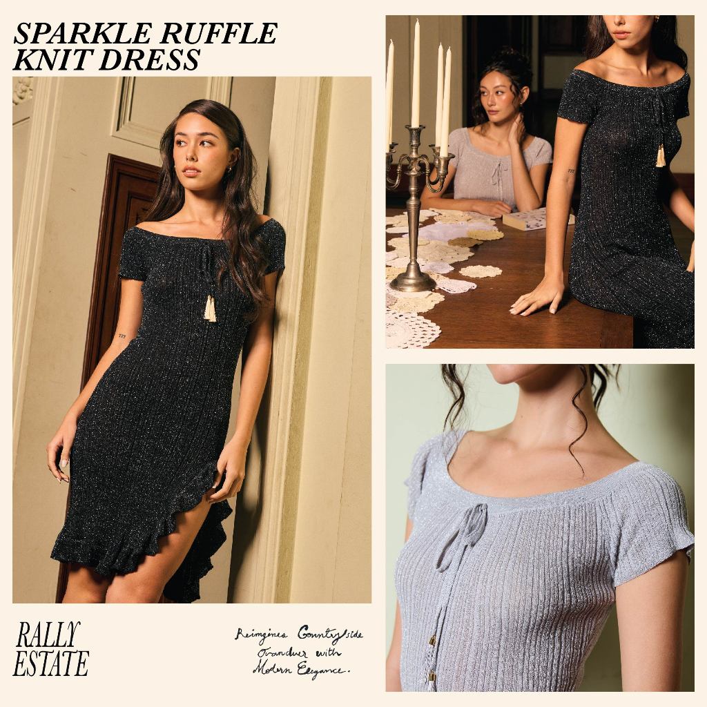 Rally Sparkle Ruffle Knit Dress - เดรสเข้ารูปผ้ากลิตเตอร์ (มีให้เลือก 2 ...